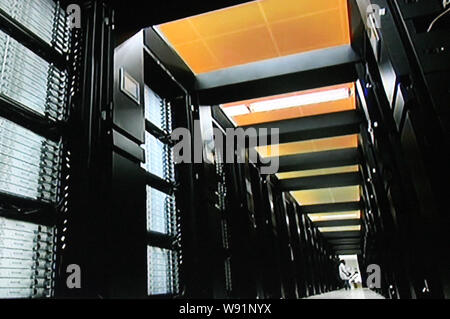 This TV grab taken on 17 June 2013 shows the Tianhe-2 supercomputer ...