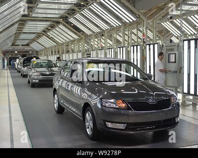 Skoda auto plant assembly line in Mlada Boleslav, Czechoslovakia 1964 ...
