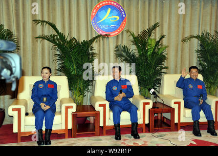 Chinese astronauts, from left, Zhang Xiaoguang, Nie Haisheng and Wang ...