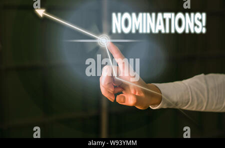 Conceptual hand writing showing Nominations. Concept meaning action of ...
