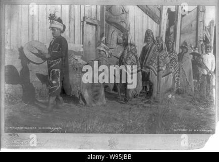 Alaskan Indians in old dancing costumes- ‘Potlatch dancer, Klinquon ...