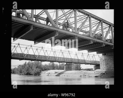 Allenby Bridge. New and old Allenby bridges. 1934, Jordan Stock Photo ...