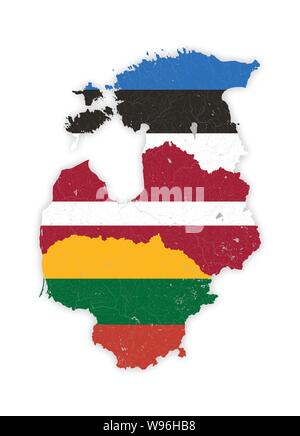 Map of Baltic states with rivers and lakes, national flags of Baltic ...
