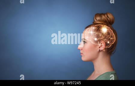 Portrait with lighting brain and brainstorming concept Stock Photo - Alamy