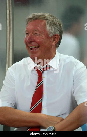Sir Alex Ferguson reacts in the stands during the Premier League match ...