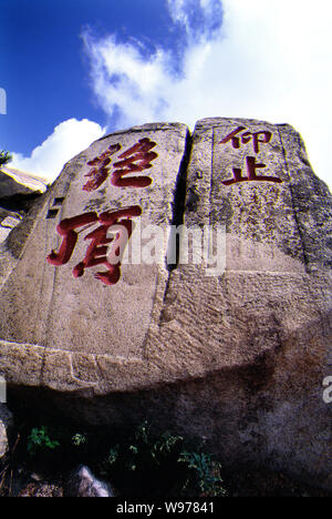 Stone carvings are pictured on the Taishan Mountain (Mount Tai or Tai ...