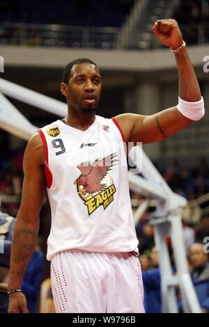 Tracy McGrady of the Qingdao Eagles gestures in a fifth round match ...