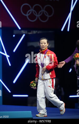 Gold medalist Wang Mingjuan of China is pictured at the award ceremony ...