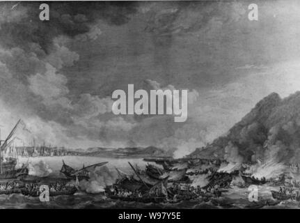 Spanish floating batteries at 1782 Gibraltar Siege. Sept 13th night ...