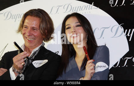 (From left) Alain Crevet, CEO of S.T. Dupont, and Hong Kong actress Shu ...