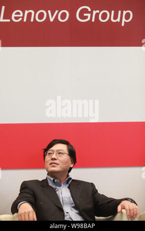 Yang Yuanqing, Chairman and CEO of Lenovo, attends a press conference ...