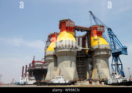 An offshore oil storage platform under construction is pictured at the ...