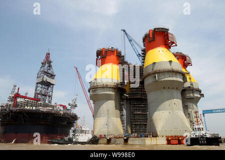 An offshore oil storage platform under construction is pictured at the ...