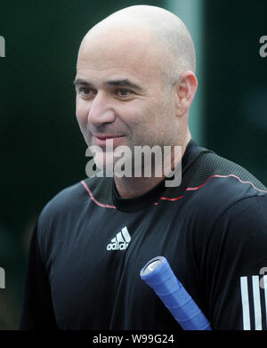 Tennis star Andre Agassi is seen in action, 1990. (AP Photo Stock Photo ...