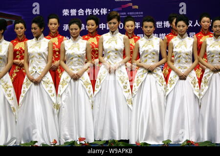 Candidates pose during a contest to select the Miss Etiquette for ...