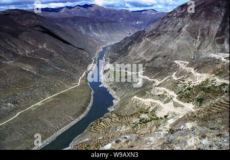 This undated photo shows the Jiacha Canyon on the Yarlung Zangbo River ...