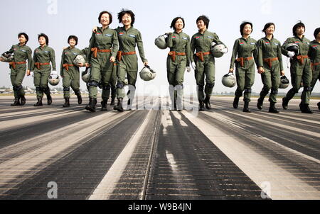 --FILE--Young female Chinese fighter jet pilots of PLA (Peoples ...