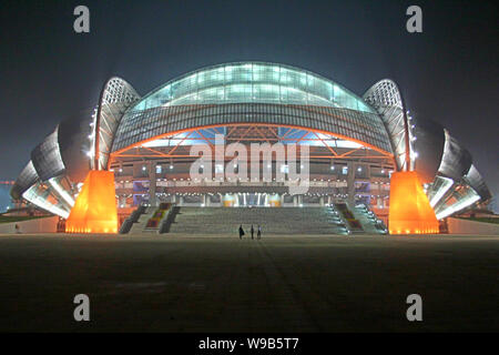 The night view of Shenyang Olympic Sports Center Stadium, which has ...