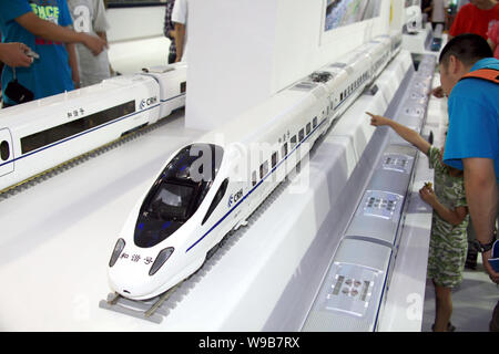A model of CRH (China Railway High-speed) bullet train is on display at ...