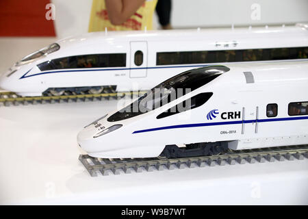 A model of CRH (China Railway High-speed) bullet train is on display at ...