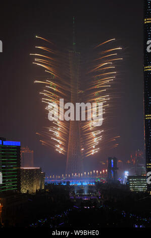 Fireworks explode from Canton Tower during the closing ceremony of the ...