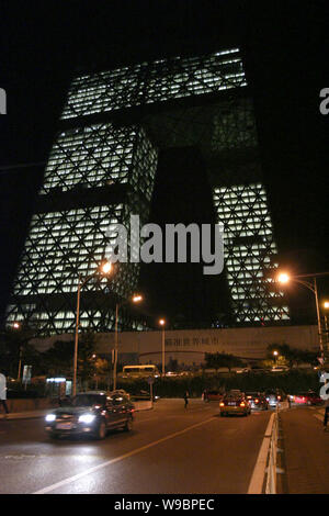 night view of new CCTV headquarters building Stock Photo - Alamy
