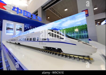 A model of CRH (China Railway High-speed) bullet train is on display at ...
