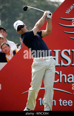 Paul Casey, of England, tees off on the first hole during the third ...