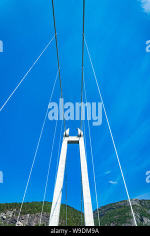 The great suspension bridge Hardangerbrua across the Eidfjorden in ...
