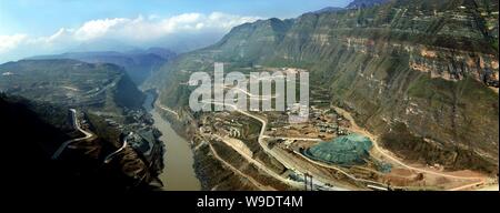 An aerial view of The Jinsha River, the upper reaches of the Yangtze ...