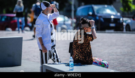Anna Facchini and Laura Facchini on the street during the Pitti 96 ...
