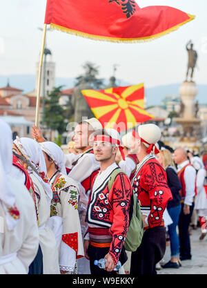 SKOPJE/NORTH MACEDONIA-AUGUST 28 2018: Albanian and Macedonian ...