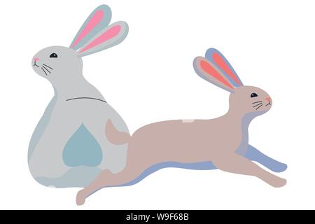 Cute two rabbits animals cartoons in black and white Stock Vector Image ...