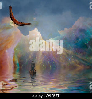 Eagle bird flying over the water - 3D render Stock Photo - Alamy