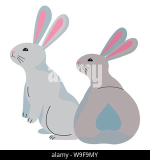 Cute two rabbits animals cartoons in black and white Stock Vector Image ...