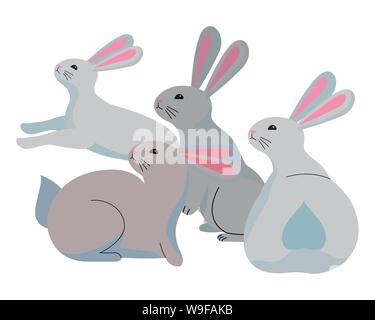 Cute three rabbits animals cartoons Stock Vector Image & Art - Alamy