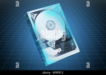 Visualization 3d cad model of solid state drive SSD, blueprint. 3D ...