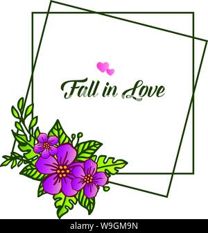 Letter fall in love, with wallpaper unique green leafy flower frame ...