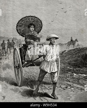 [ 1890s Japan - Japanese Rickshaw Puller Resting ] — A rickshaw puller ...