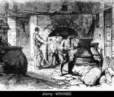 In a bakery in ancient Rome, Italy, historical image or illustration ...