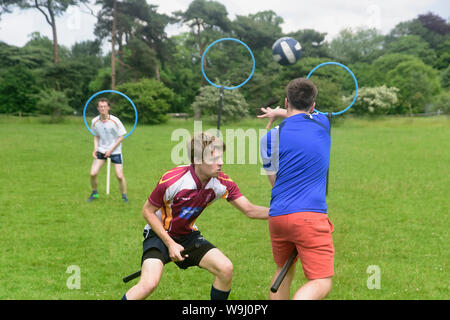 England, Oxford, University Parks, Quidditch team practice, detail of ...