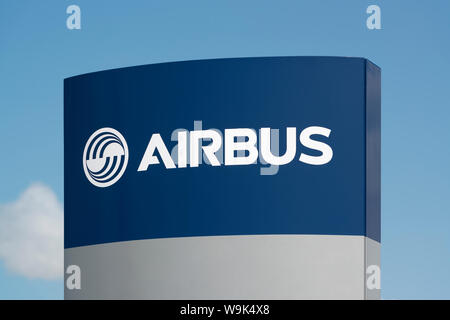 Signage at the Airbus aerospace plant at Broughton near Chester, UK ...