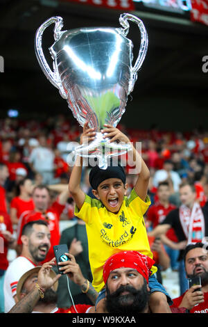 A Liverpool fan in the stands during the UEFA Champions League Final at ...