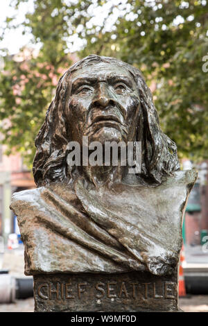 Bust of Chief Seattle (Sealth) Pioneer Square, historical area, Seattle ...