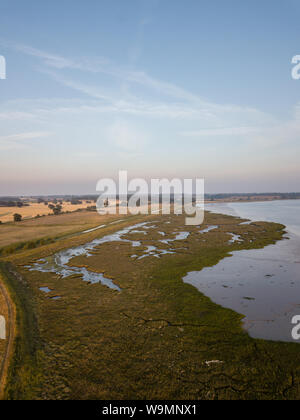 An aerial view of the river Deben and the surrounding marsh land areas ...