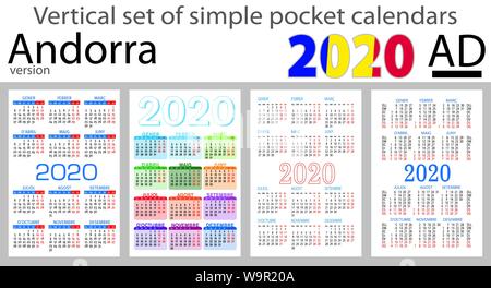 Andorra vertical set of pocket calendars for 2020 (two thousand twenty ...