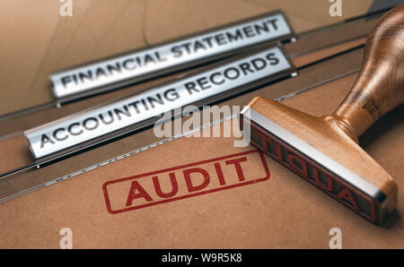 3D illustration of two folders and a rubber stamp with the word ...