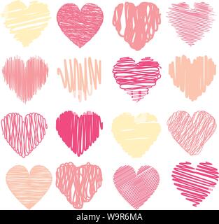 Scribbled heart with hand painted with ink heart isolated on white ...