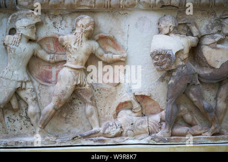 Ancient Greek friezes on display in the museum in Delphi Greece Stock ...