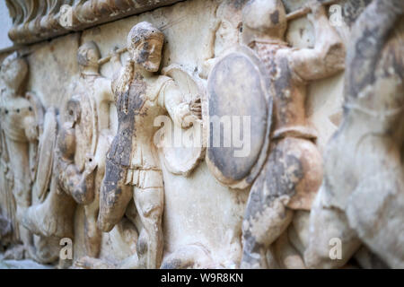 Ancient Greek friezes on display in the museum in Delphi Greece Stock ...